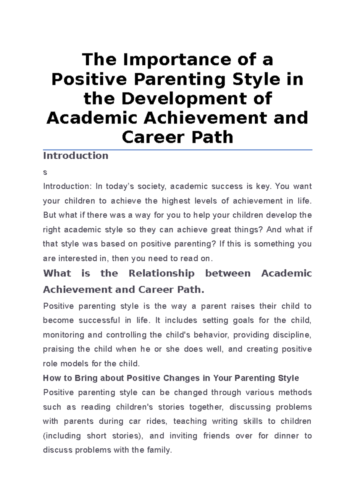 The Importance of a Positive Parenting Style in the Development of ...