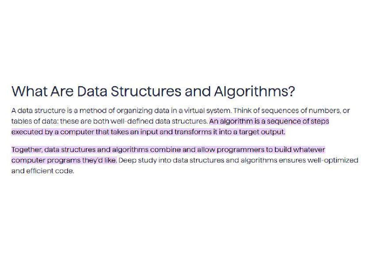 Unit1 - ....... - What Are Data Structures and Algorithms? A data structure is a method of - Studocu