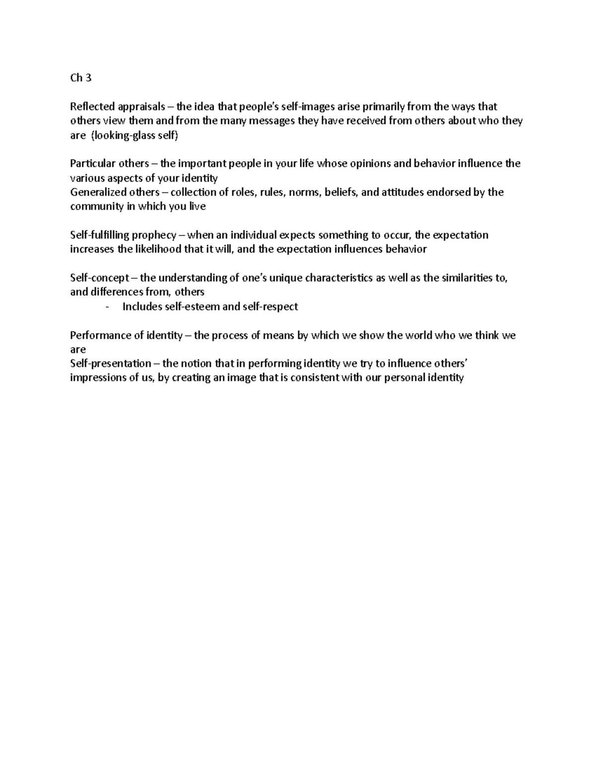 Ch 3 - Dr. Adame - Ch 3 Reflected appraisals – the idea that people’s ...
