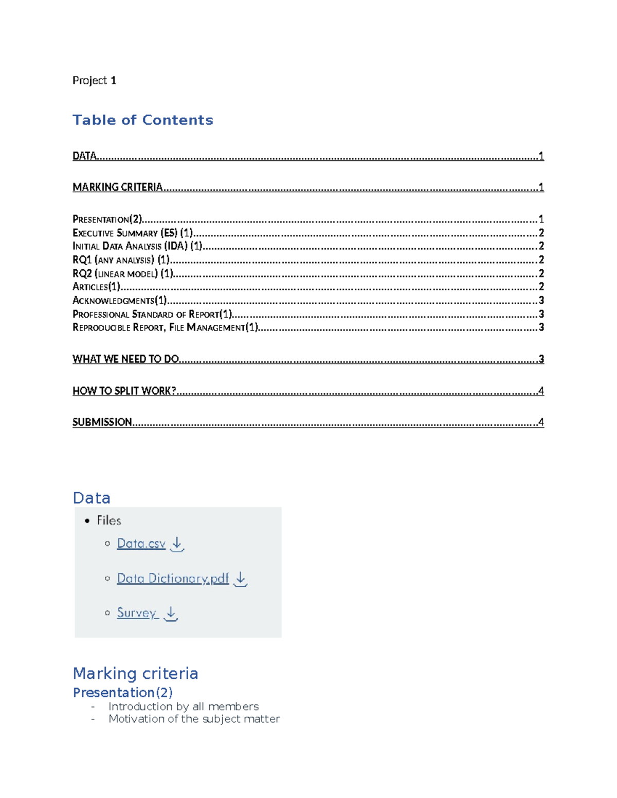 Project 1 - Project 1 Table of Contents - Studocu