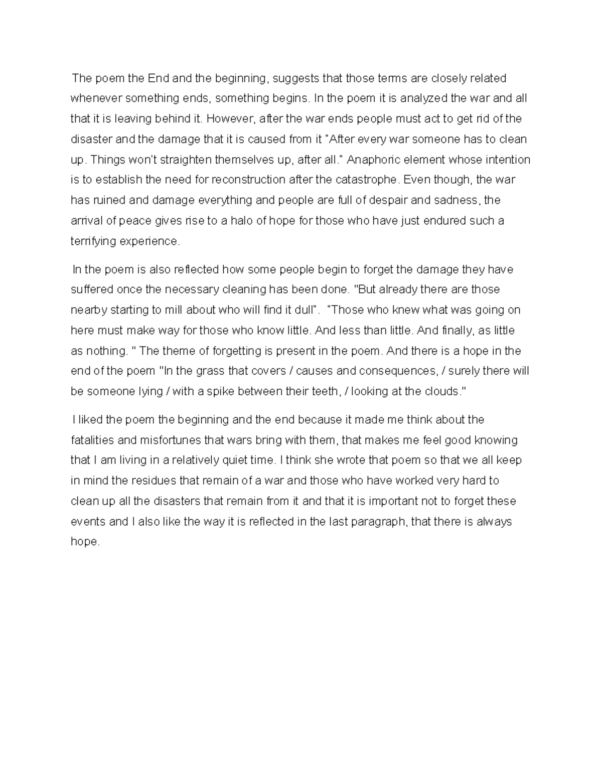 The poem the End and the beginning Ana arcila - The poem the End and ...