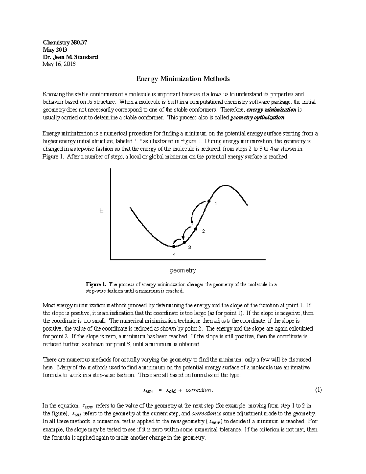 Energy minimization methods - Chemistry 380. May 2013 Dr. Jean M ...