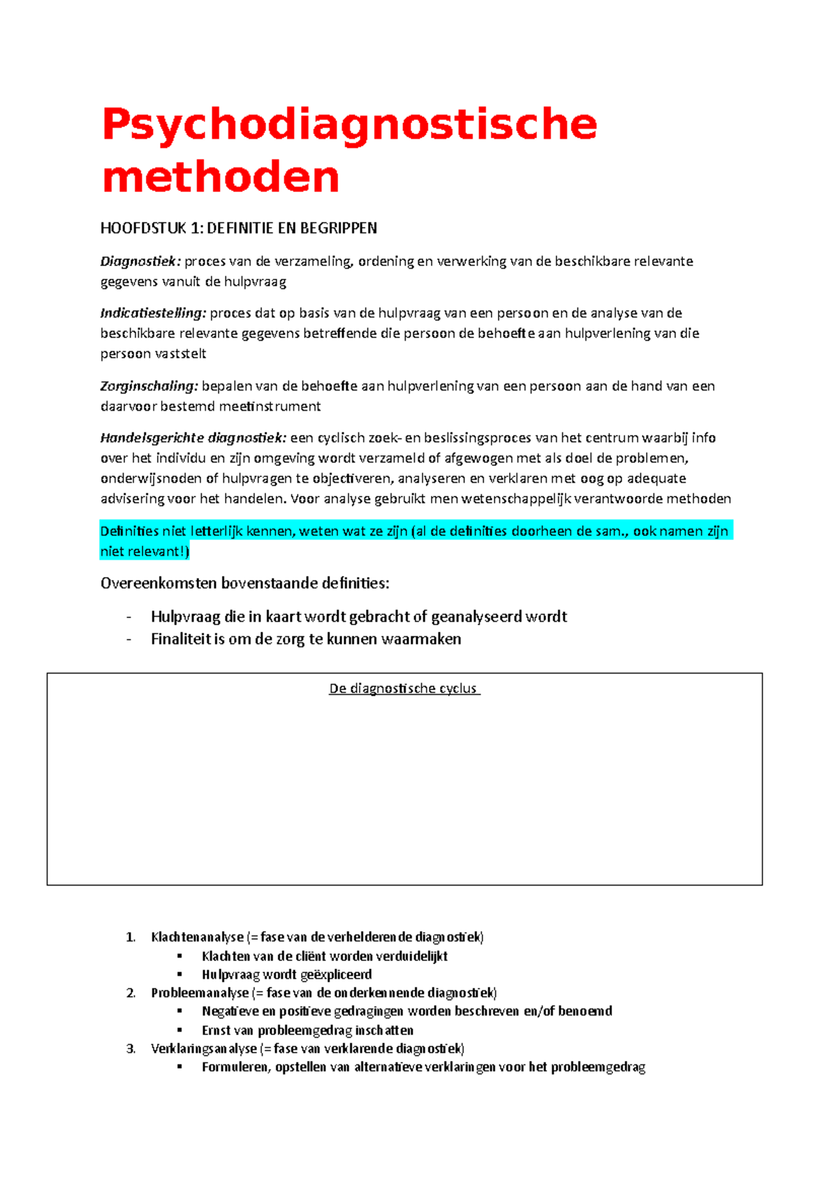 Psychodiagnostische methoden - Psychodiagnostische methoden HOOFDSTUK 1 ...