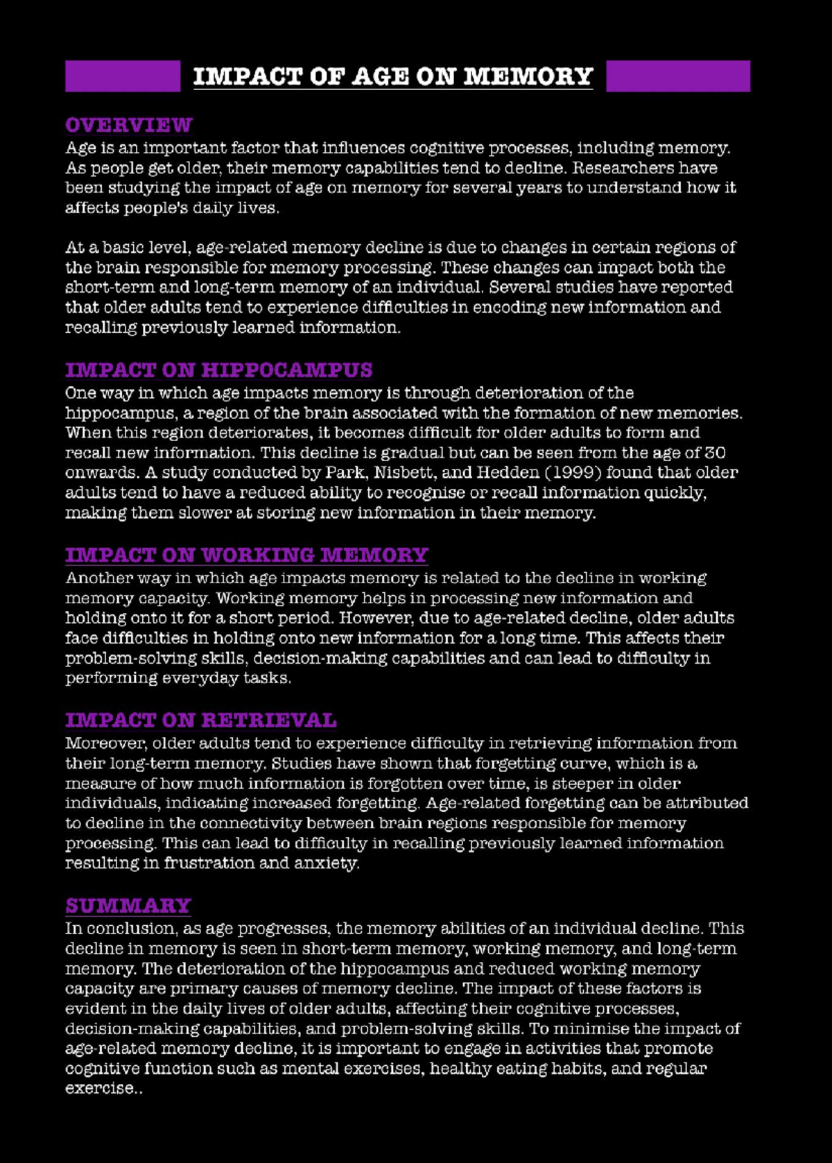 Summary: Impact of Age on Memory - 8638 - Studocu