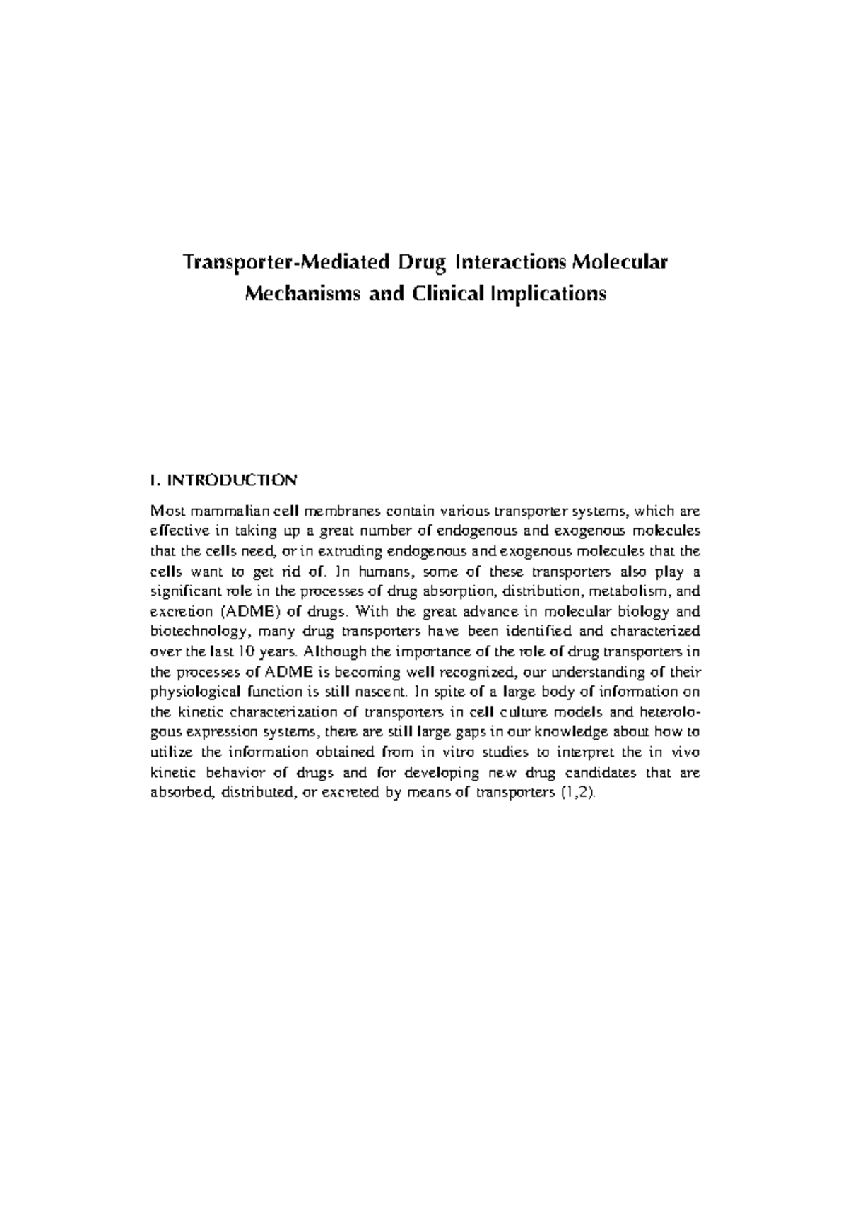 Transporter-Mediated Drug Interactions Molecular Mechanisms and ...