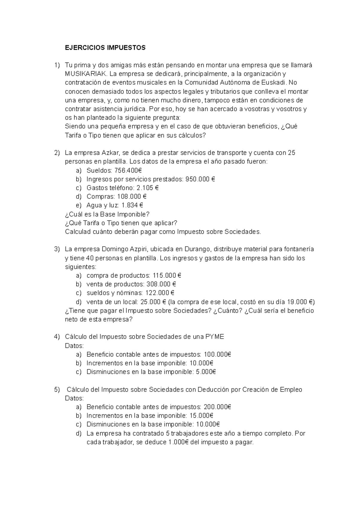 Ejercicios Impuestos Zergen Ariketak - EJERCICIOS IMPUESTOS Tu prima y ...