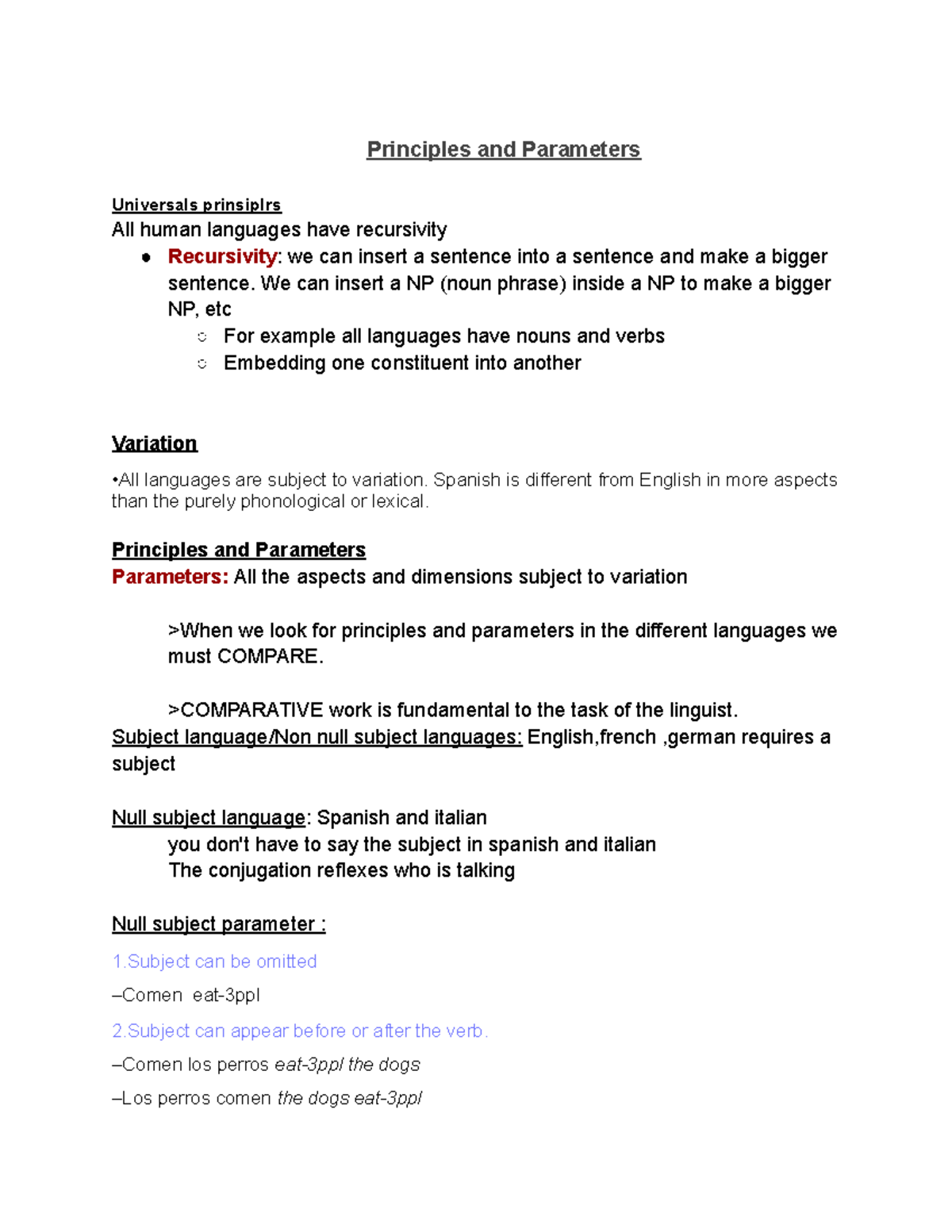 HUL324 Principles and Parameters - Principles and Parameters Universals ...