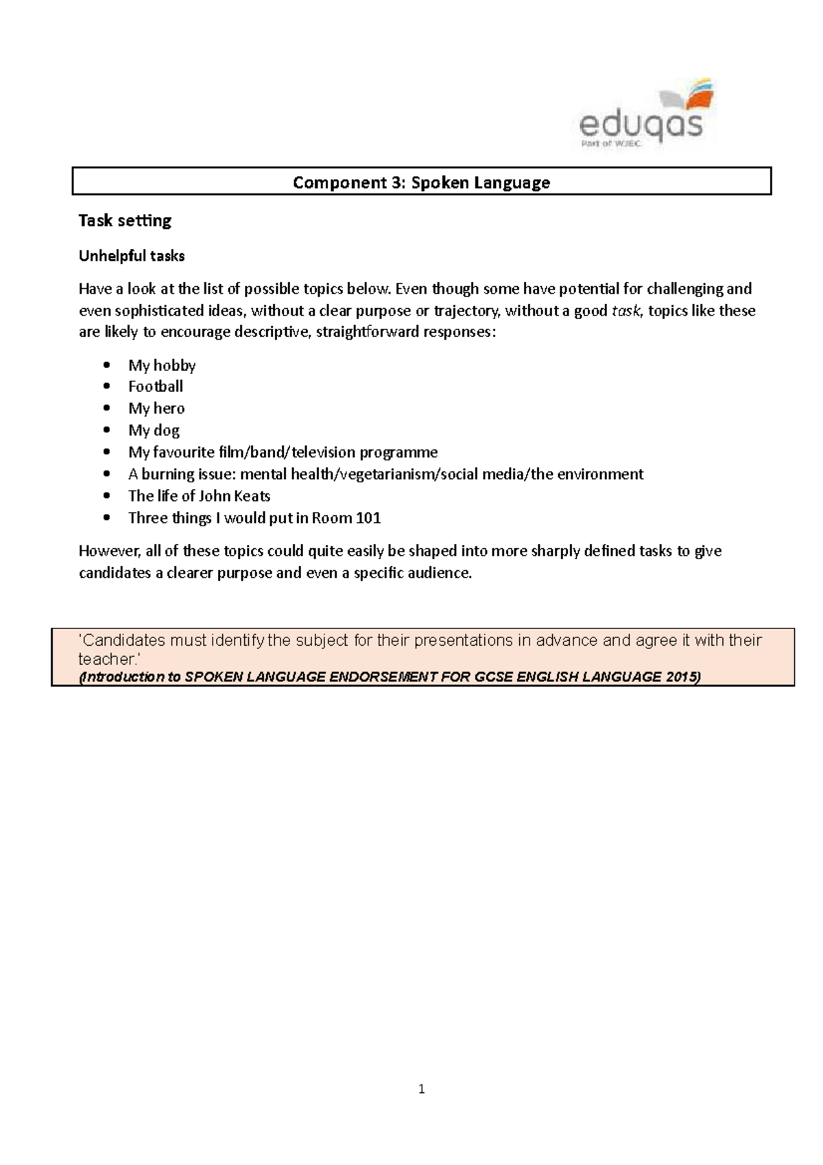 Component 3 spoken language task setting and presentation guidance ...