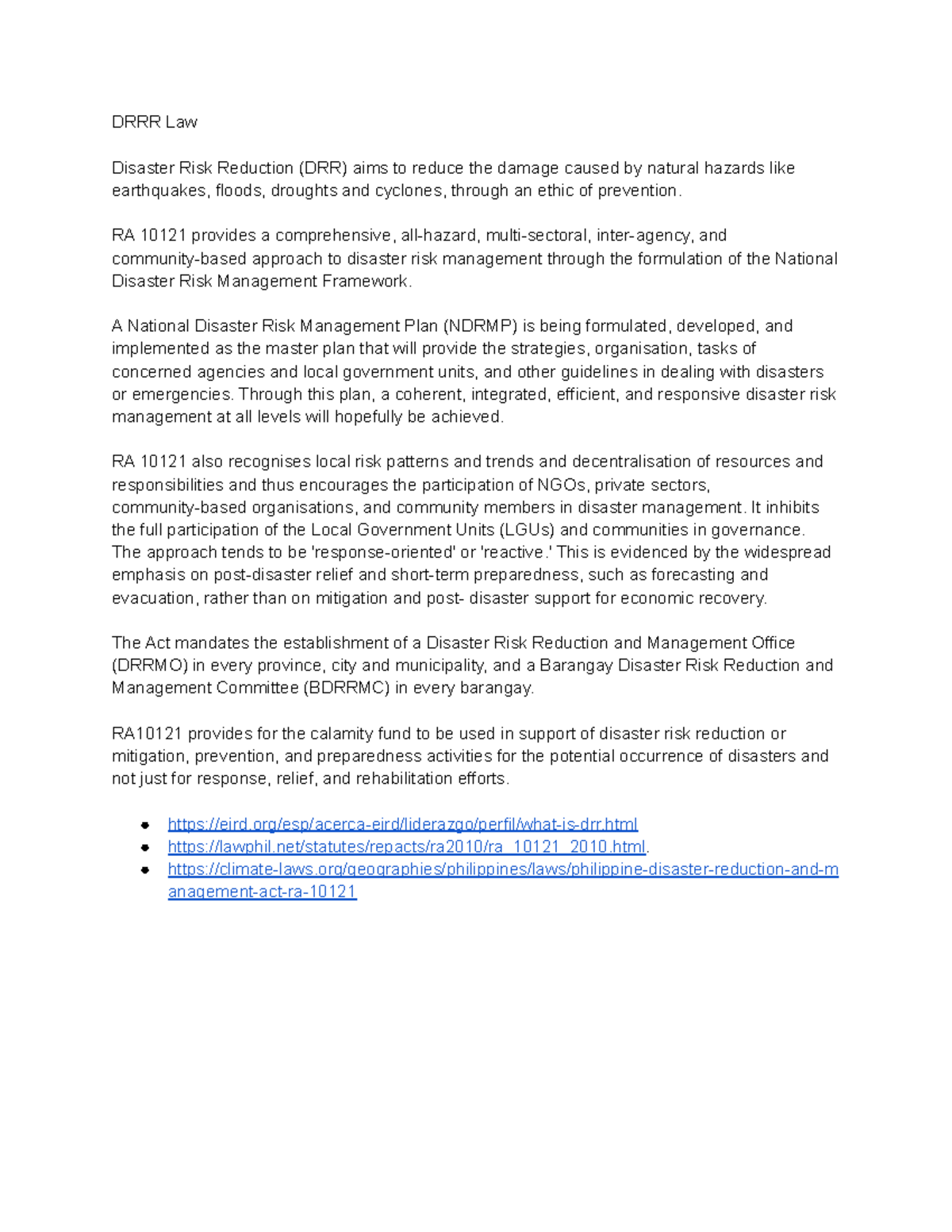 Disaster risk reduction (DRR) Law - DRRR Law Disaster Risk Reduction ...