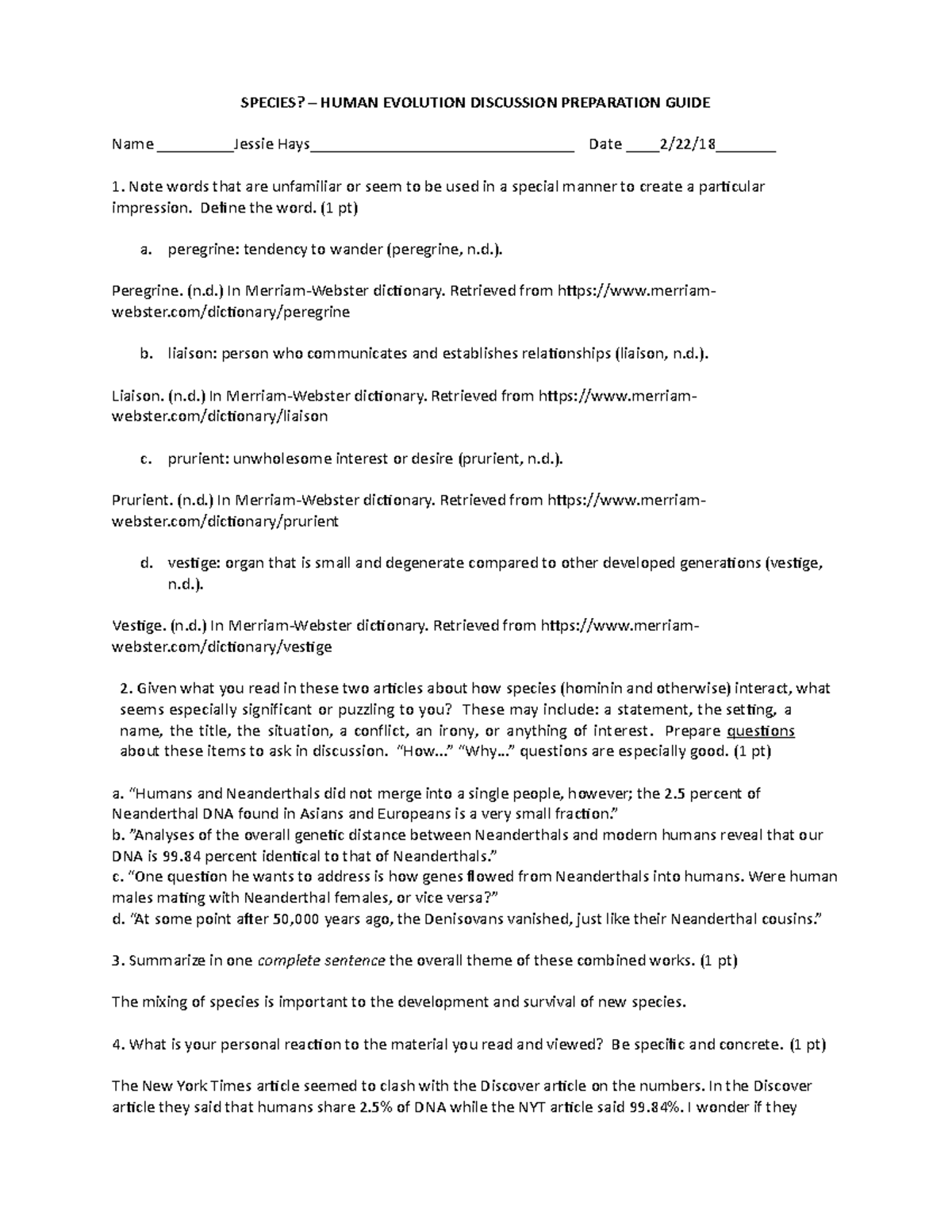 Species and Human Evolution Discussion - SPECIES? – HUMAN EVOLUTION ...