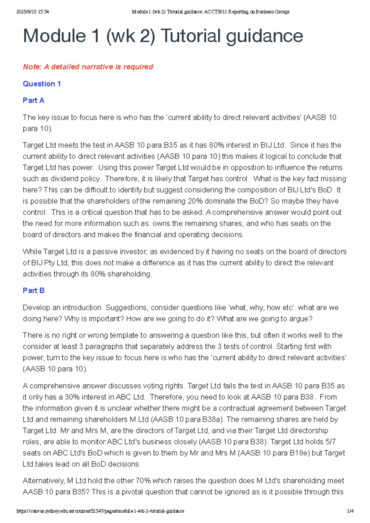 Module 1 (wk 2) Tutorial guidance ACCT3011 Reporting on Business Groups - Module 1 (wk 2 ...