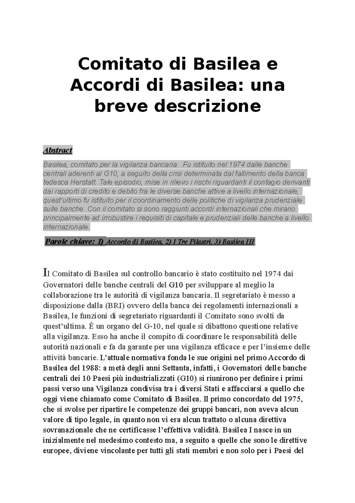 Comitato di Basilea e Accordi di Basilea - Comitato di Basilea e ...