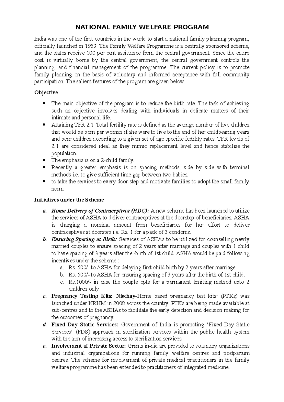 National Family Welfare Program - NATIONAL FAMILY WELFARE PROGRAM India ...