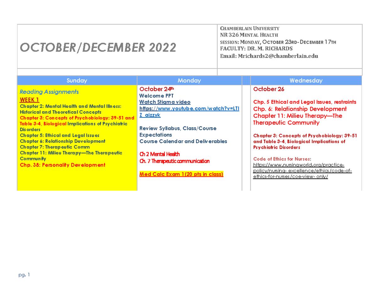 NR 326 November 2022 Calendar - OCTOBER/DECEMBER 2022 CHAMBERLAIN ...