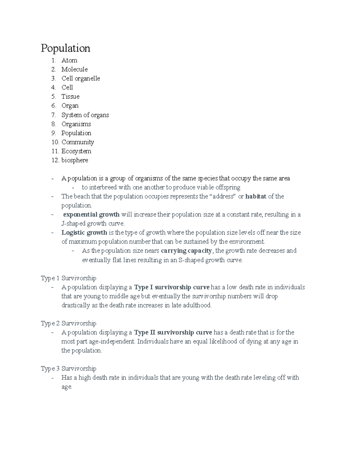 BIO LAB Population - Population Atom Molecule Cell organelle Cell ...