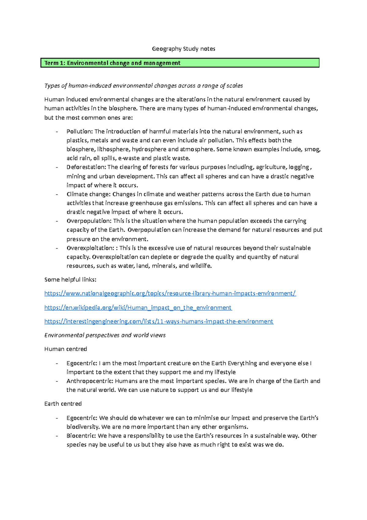 Geography Study notes- 2023 - Geography Study notes Term 1 ...