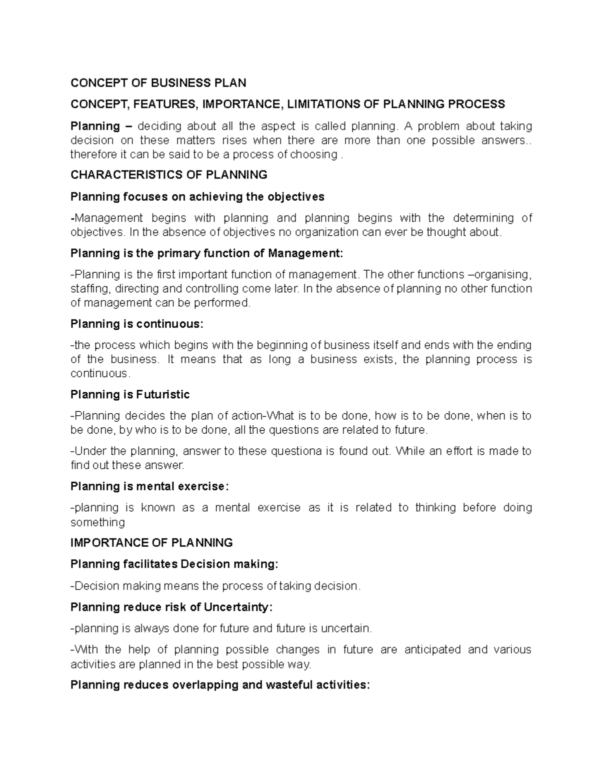 Concept, Features, Importance, Limitations OF Planning Process-notes ...