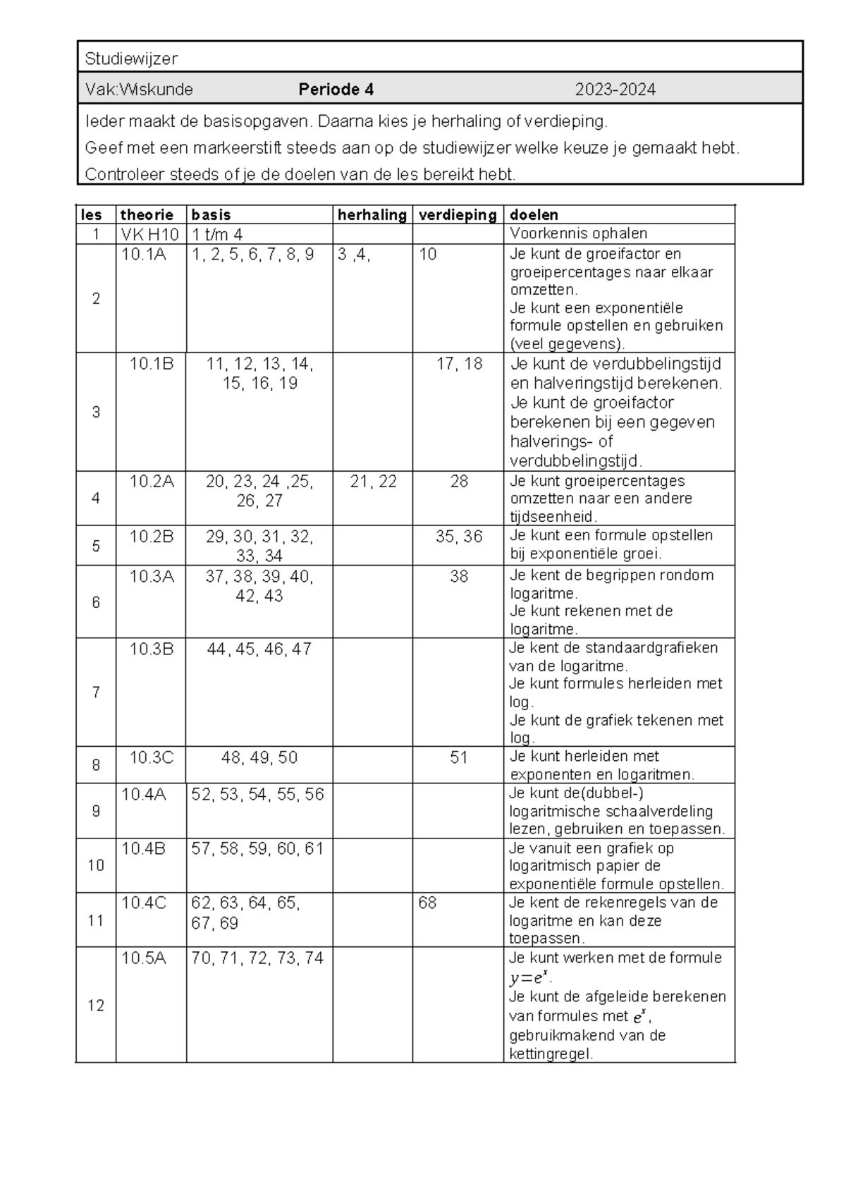 Planner 5vwo wis A periode 4 2023 2024 - leerlingenversie ...
