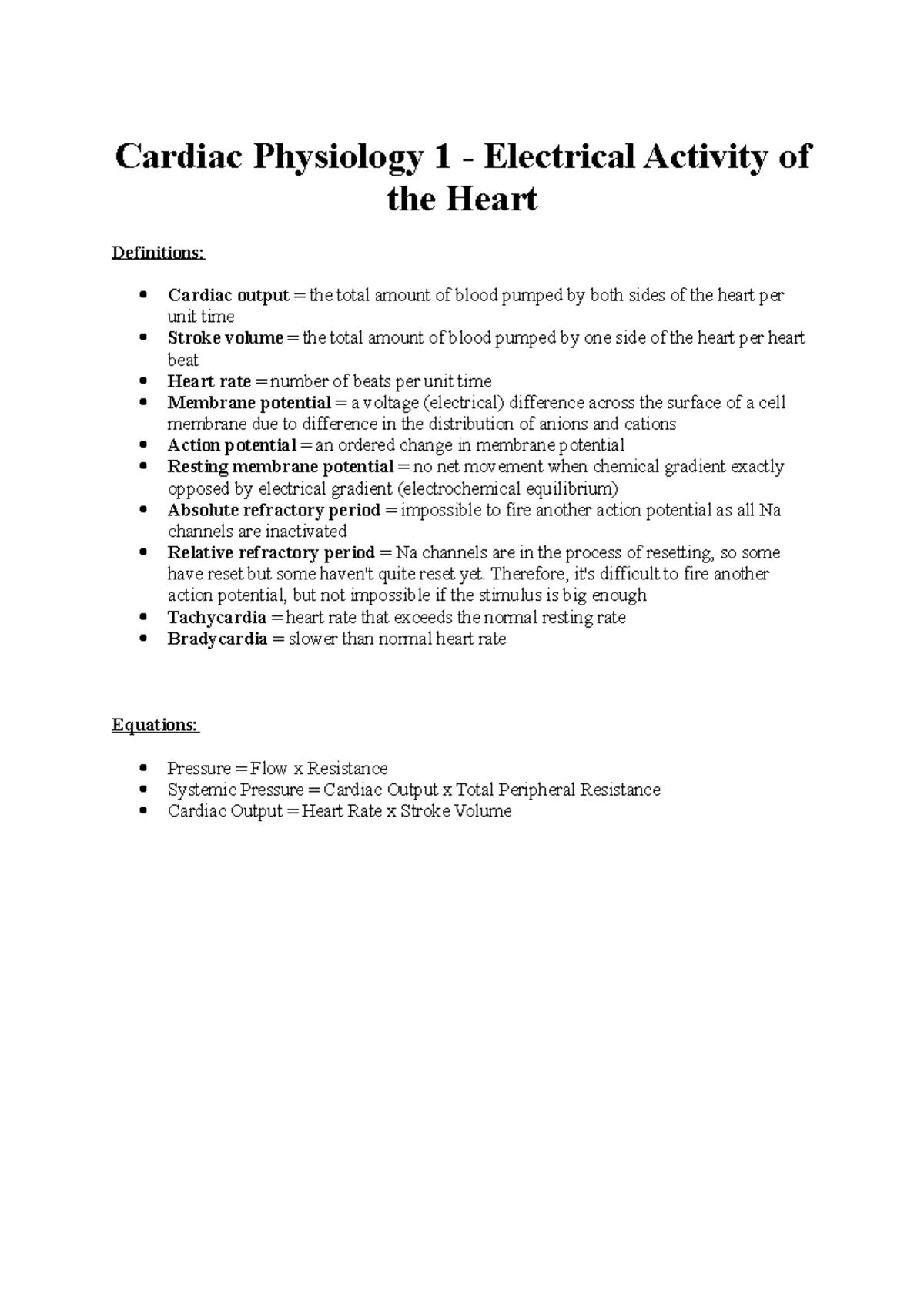 Unit 4: Cardiac Physiology 1 - Cardiac Physiology 1 - Electrical ...