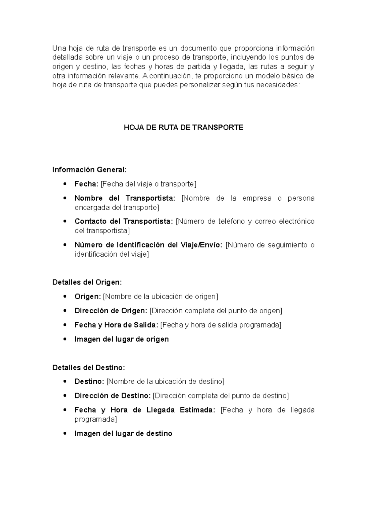 HOJA DE RUTA DE Transporte - Una hoja de ruta de transporte es un documento que proporciona ...