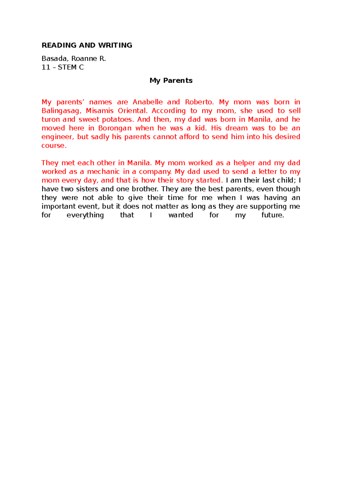 Descriptive Essay EXAMPLE - READING AND WRITING Basada, Roanne R. 11 ...