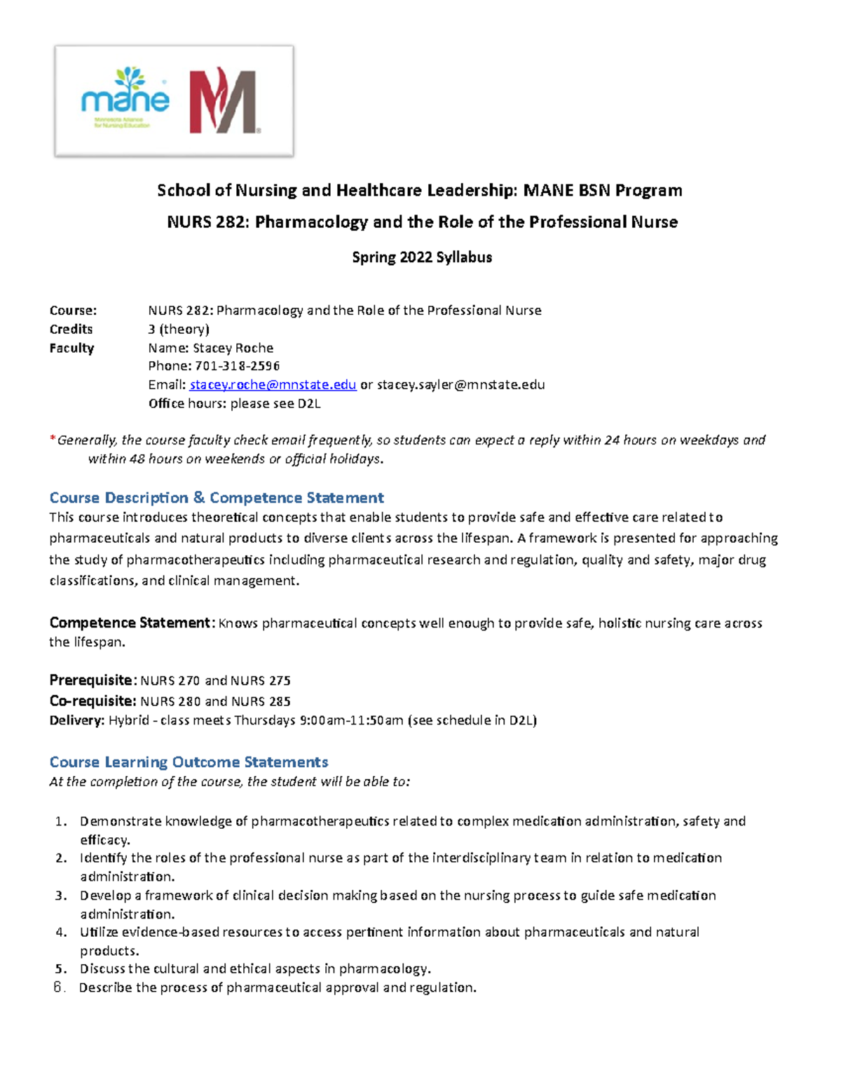 NURS 282 Syllabus Final - School of Nursing and Healthcare Leadership ...