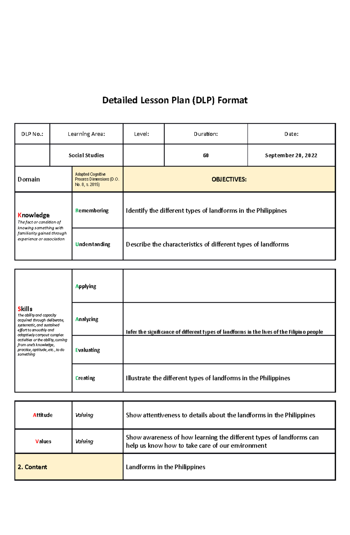 DLP-Landforms - Sample Lesson plan - Detailed Lesson Plan (DLP) Format ...