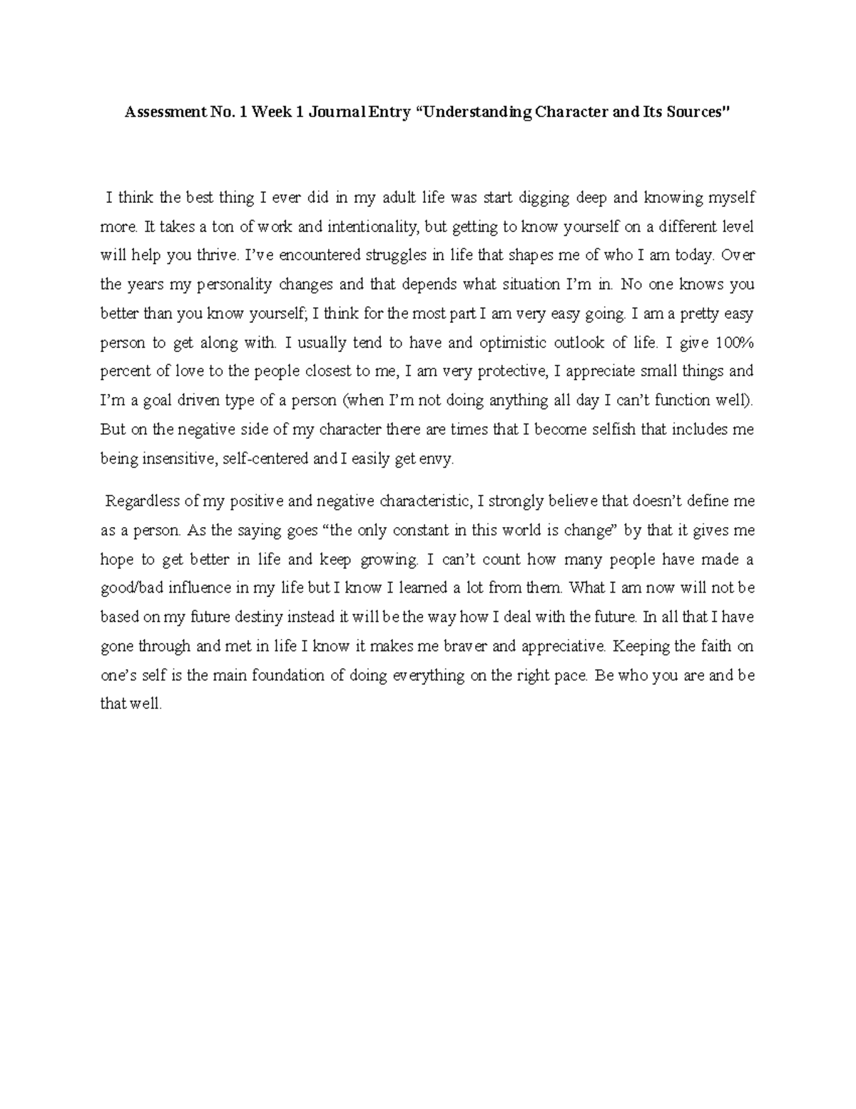 Assessment No. 1 Week 1 Journal Entry - Assessment No. 1 Week 1 Journal ...