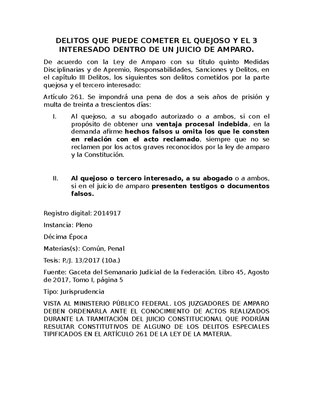 Delitos QUE Puede Cometer EL Quejoso Y EL 3 Interesado Dentro DE UN ...