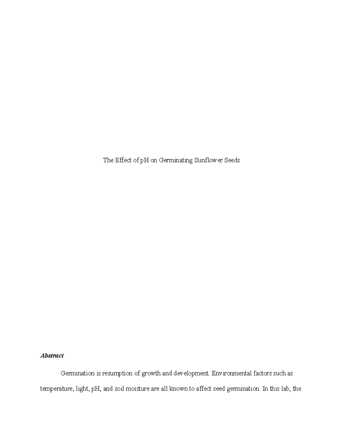Effect of pH on Sunflower Seeds Bio Lab Report - The Effect of pH on ...