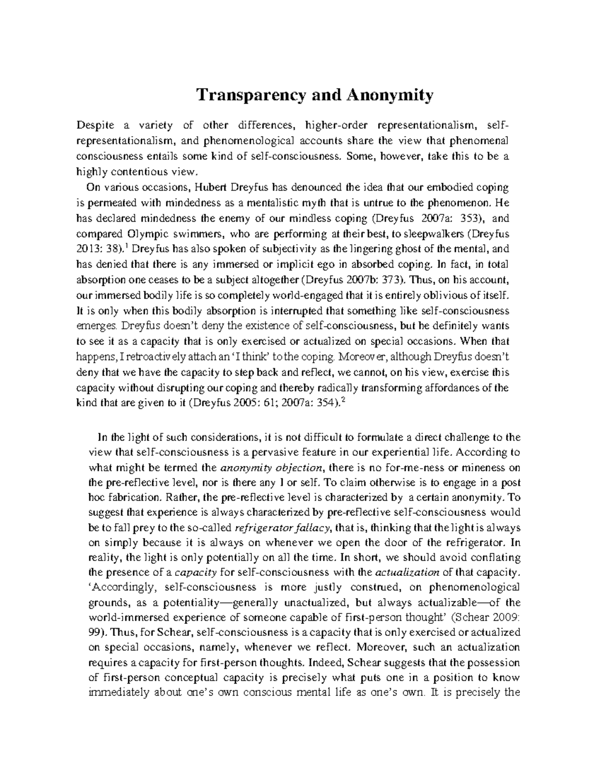 Transparency and Anonymity - Transparency and Anonymity Despite a ...