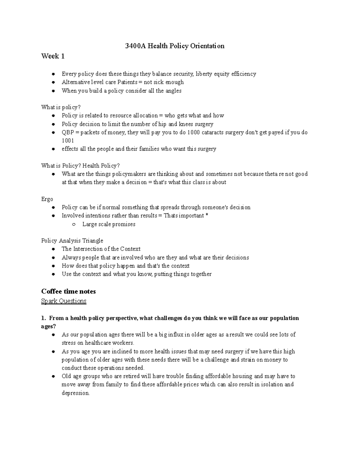 Health poli week 1-2 - Lecture notes and more - 3400A Health Policy ...