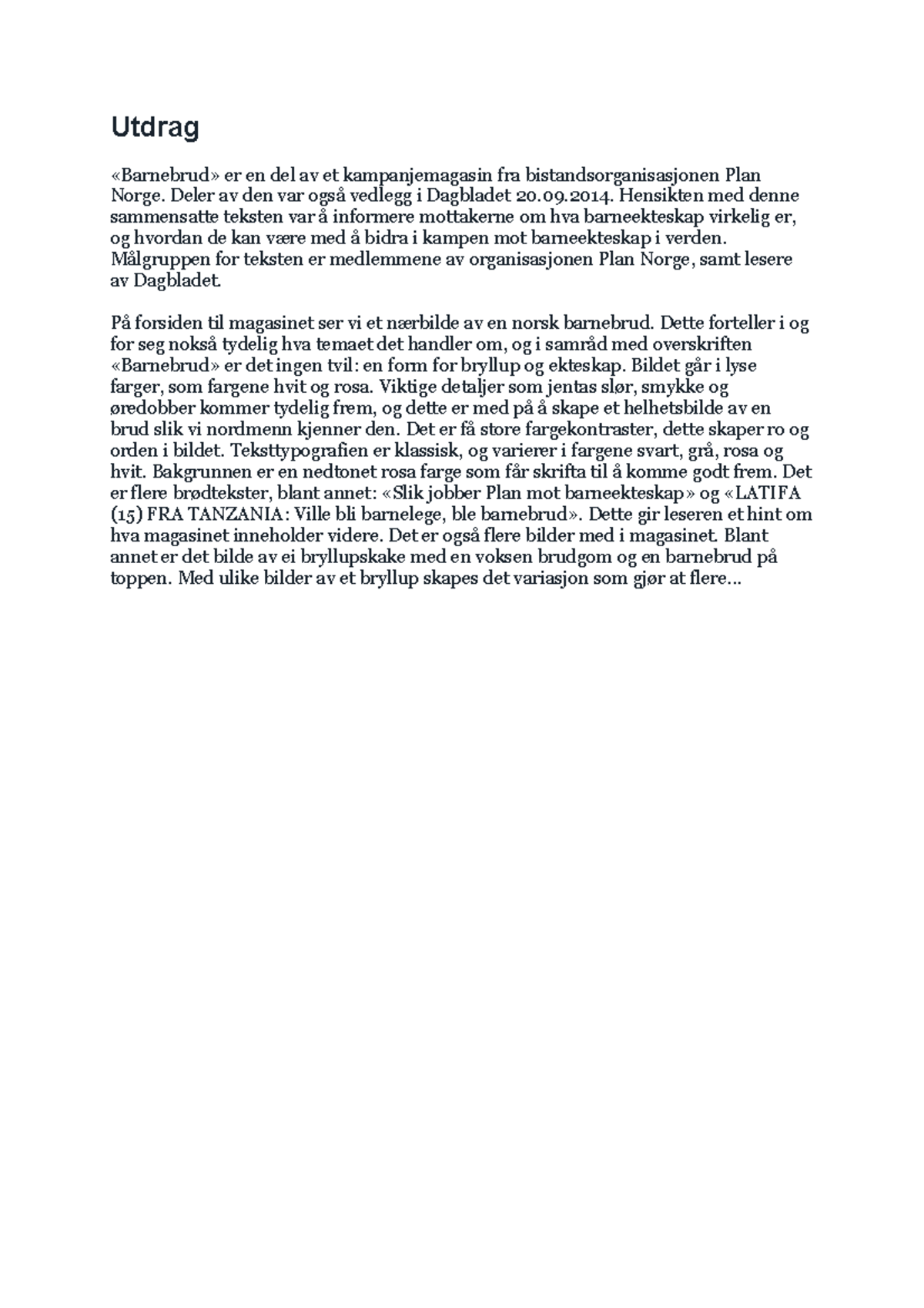 Eksempel - Utdrag «Barnebrud» er en del av et kampanjemagasin fra ...