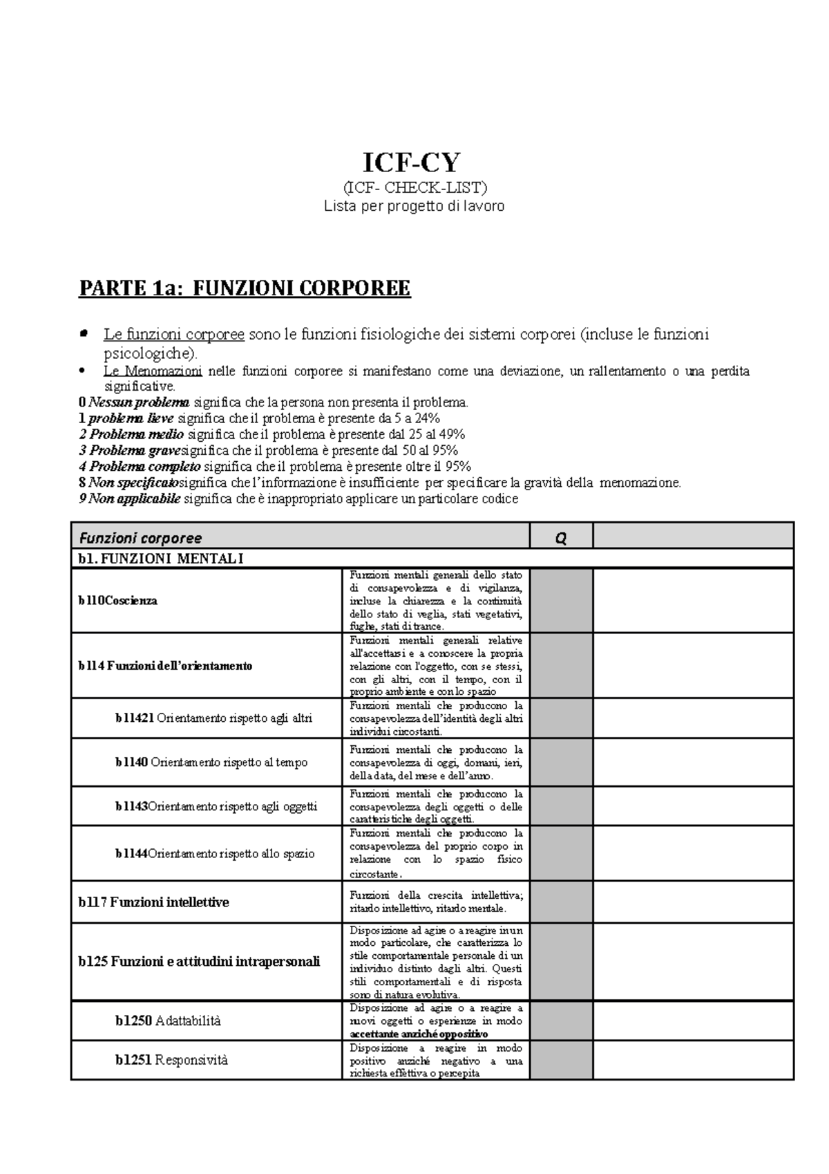 ICF- Check-LIST - Tutorial sul documento ICF - ICF-CY (ICF- CHECK-LIST ...
