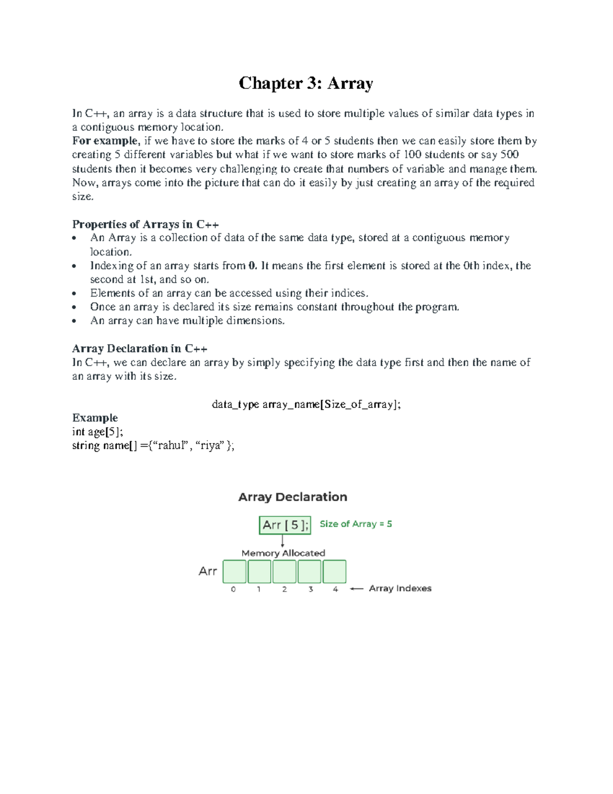 Unit 1 chpt 3 array - Good study material - Chapter 3: Array In C++, an array is a data ...