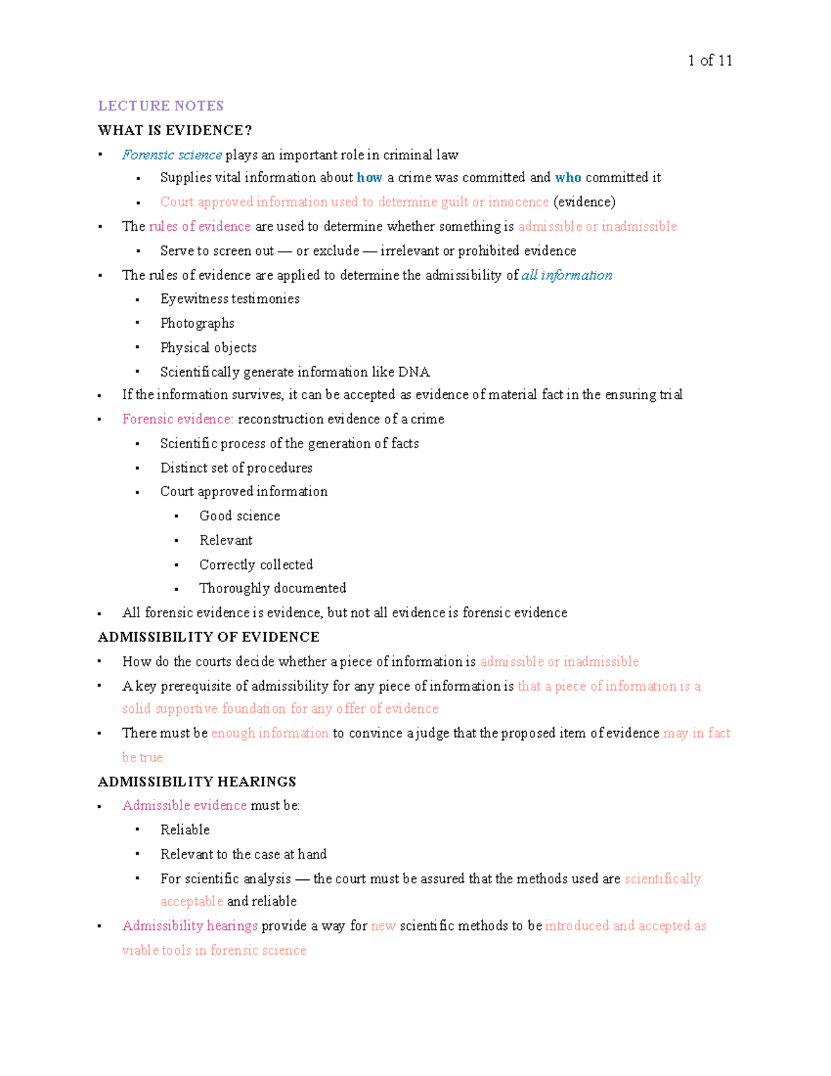 Week 2 notes - LECTURE NOTES WHAT IS EVIDENCE? - Forensic science plays ...
