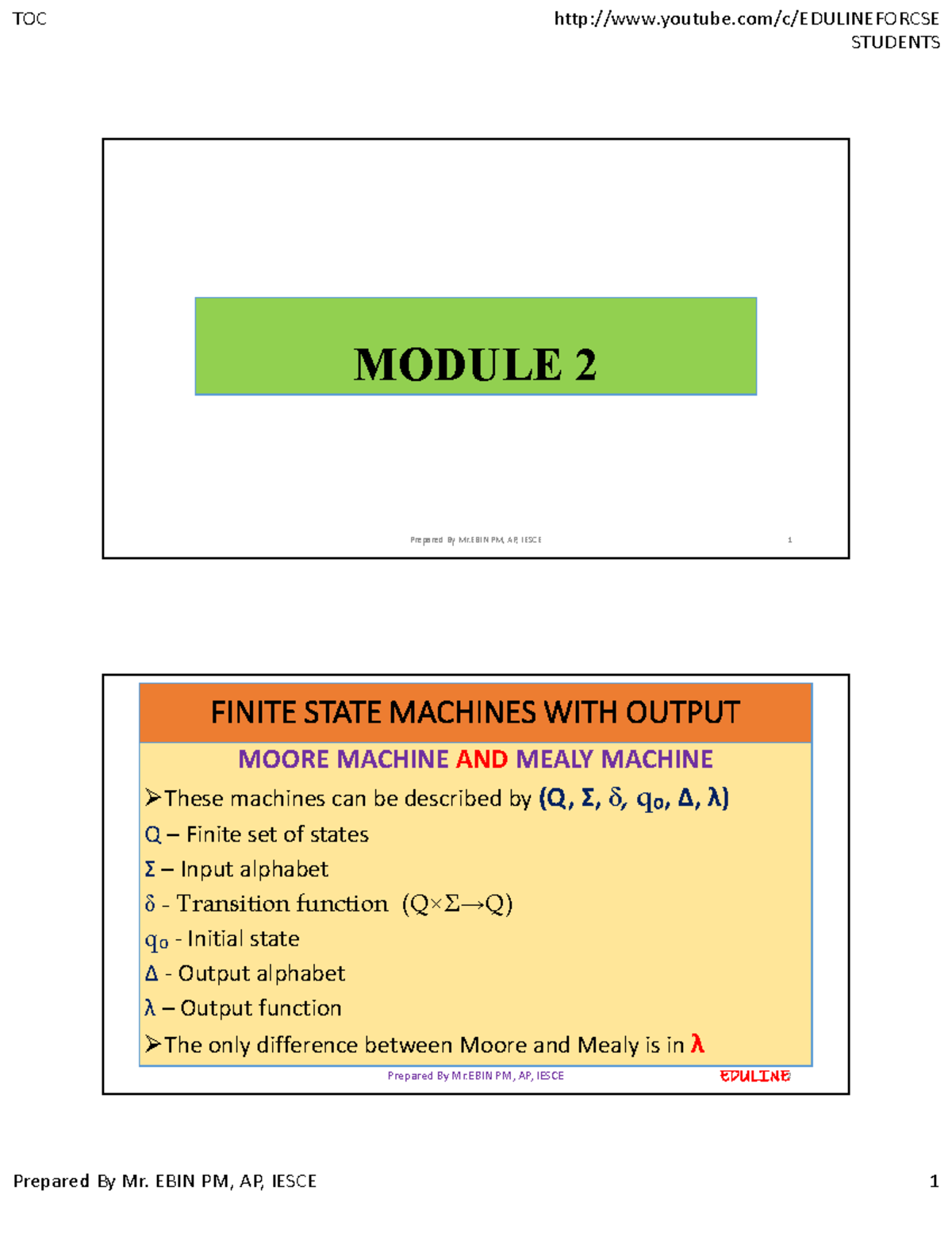 MOD 2 - 2ewfef - STUDENTS MODULE 2 Prepared By Mr PM, AP, IESCE 1 EDULINE FINITE STATE MACHINES ...