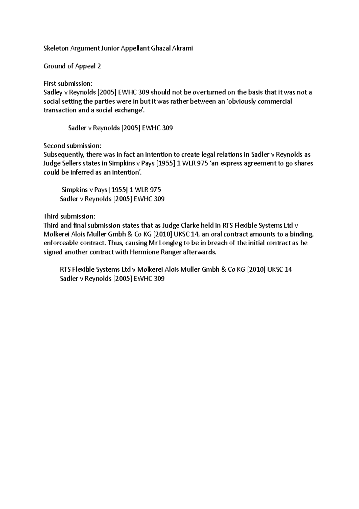 Submissions Junior Appellant Ghazal Akrami - Skeleton Argument Junior ...