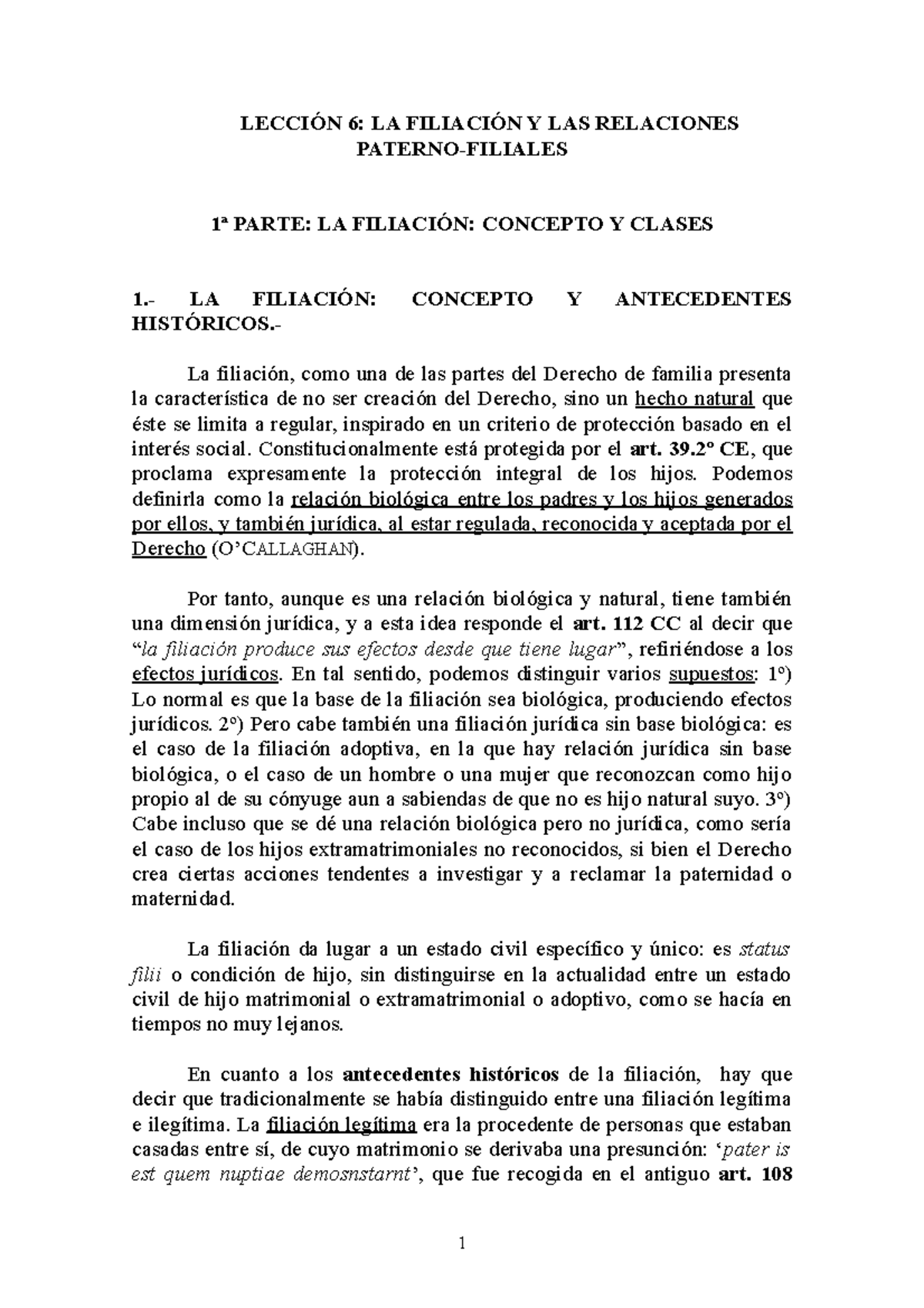 Apuntes - Derecho Civil III - Lección 6: La Filiación y las relaciones ...