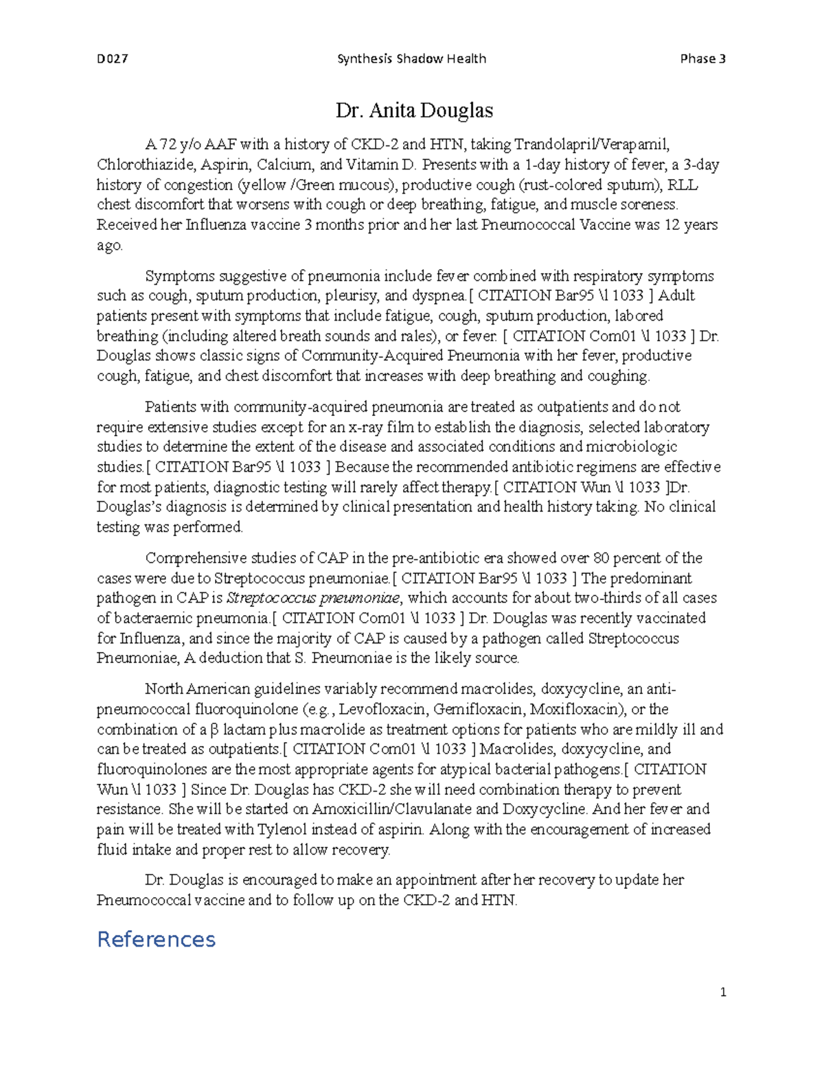 D027 Synthesis Shadow Health Phase 3 - Anita Douglas A 72 y/o AAF with ...