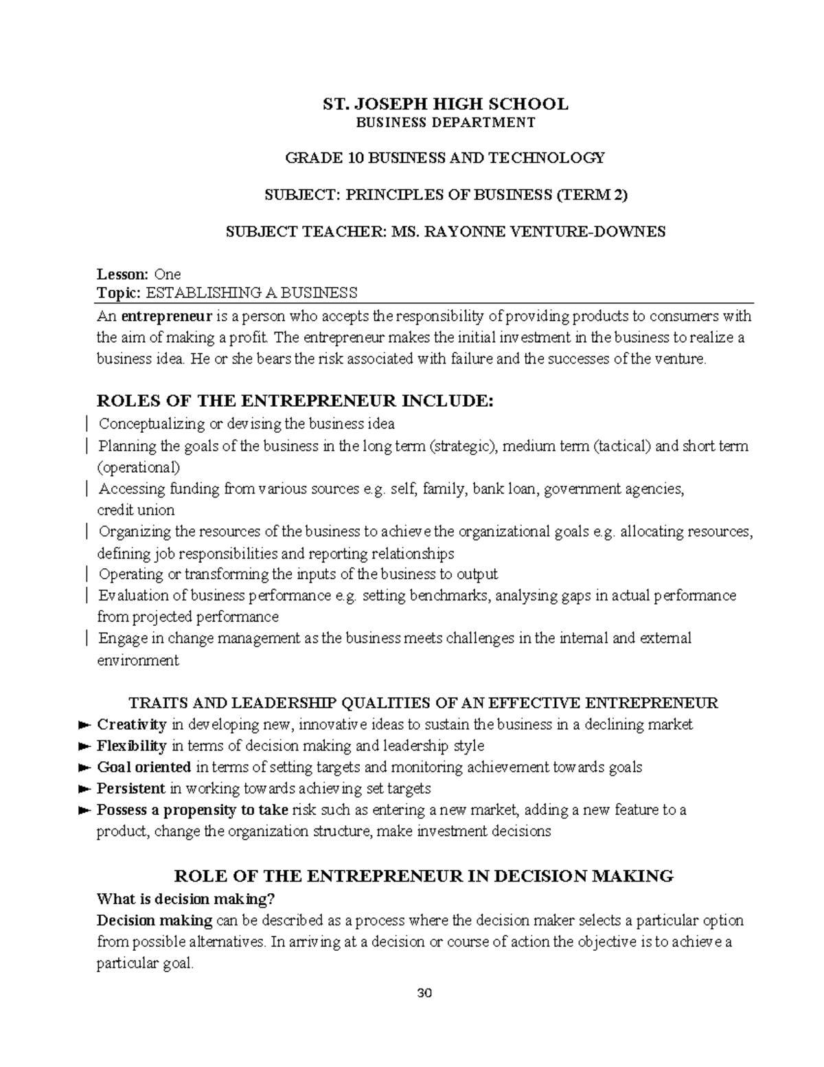 Term 2 POB Notes - Yeaa - ST. JOSEPH HIGH SCHOOL BUSINESS DEPARTMENT ...