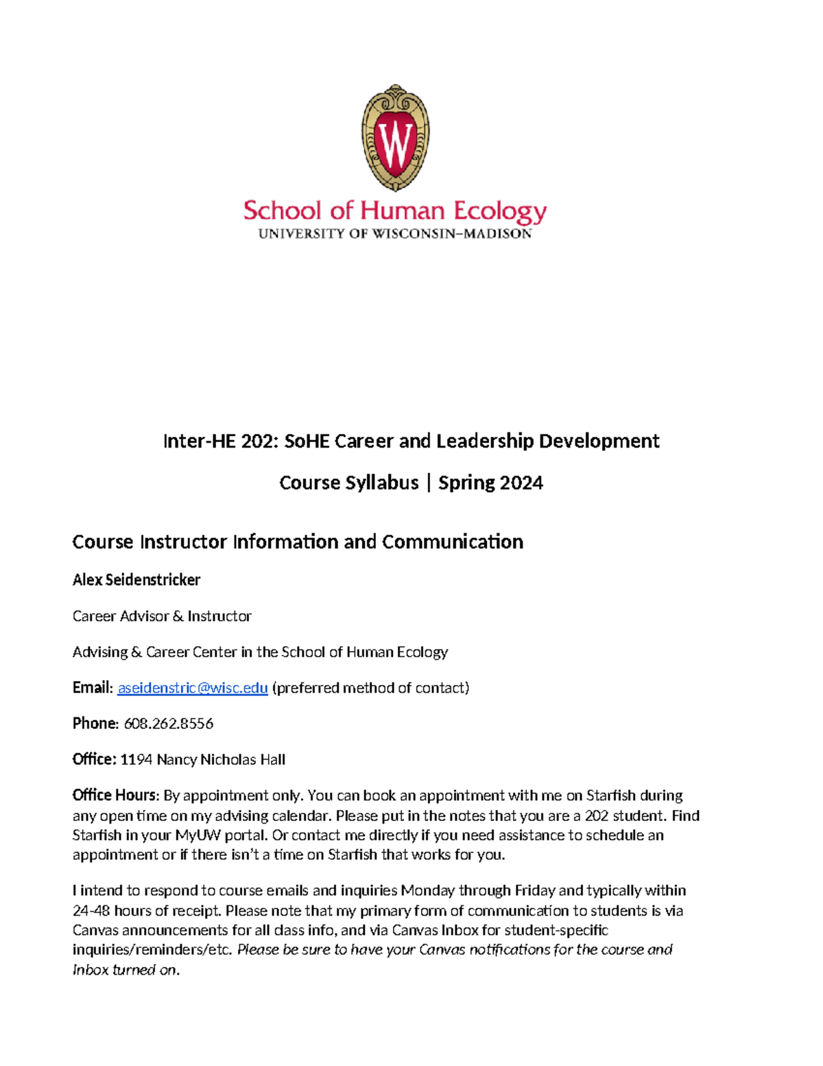 Inter-HE 202 Spring 24 Syllabus - Inter-HE 202: SoHE Career and ...