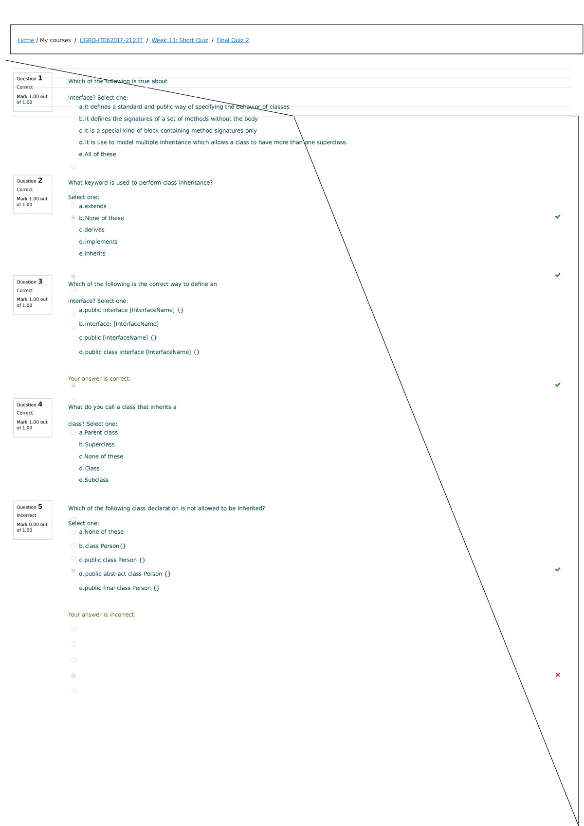 OOP1 Final Quiz 2 - Home / My courses / UGRD-ITE6201F-2123T / Week 13: Short Quiz / Final Quiz 2 ...