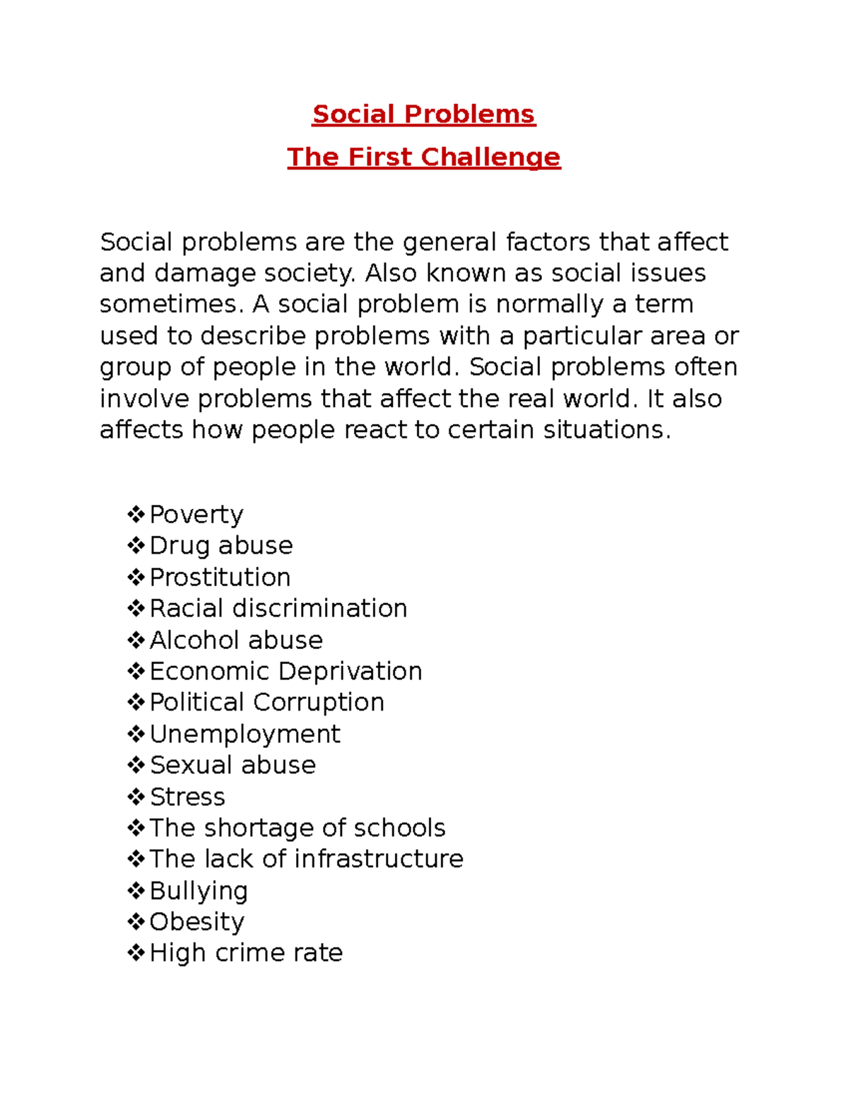 Social Problems -The First Challenge-NSTP - Social Problems The First ...