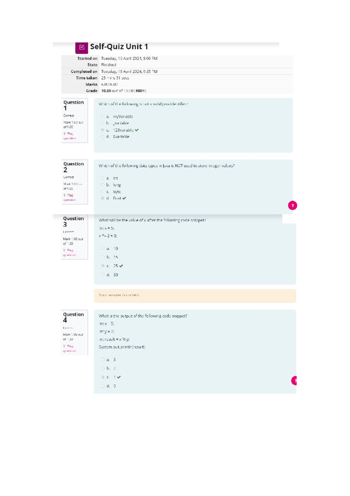 CS programming 1 self-quiz - CS 1102 - Studocu