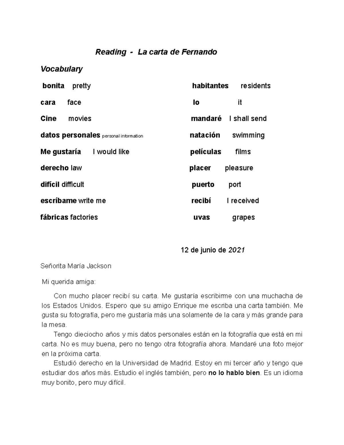 - Reading: La carta de Fernando - Reading - La carta de Fernando ...