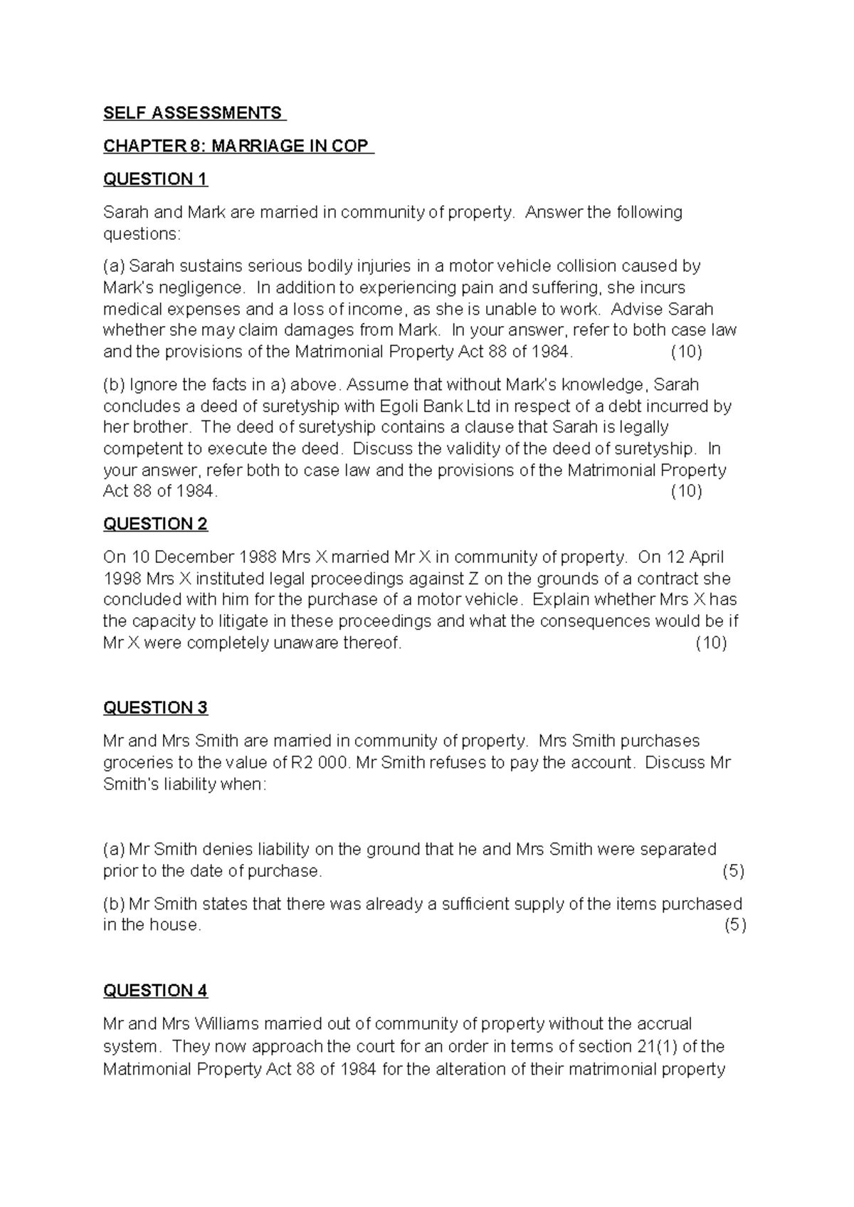CH 8 IN COP SELF= Assessment - SELF ASSESSMENTS CHAPTER 8: MARRIAGE IN ...
