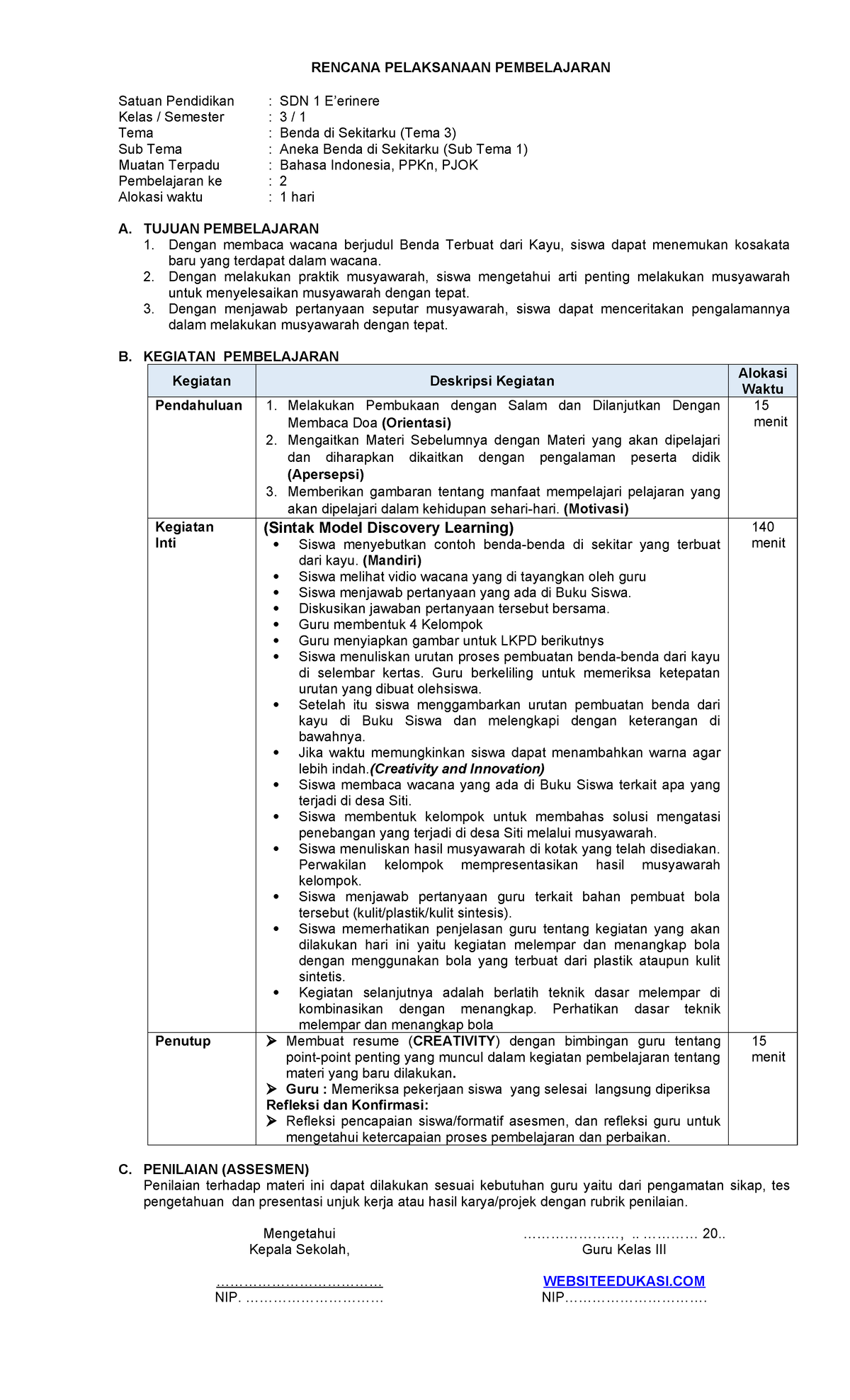rpp kelas 3 sd tema 3 subtema 2 - RENCANA PELAKSANAAN PEMBELAJARAN Satuan Pendidikan : SDN 1 ...