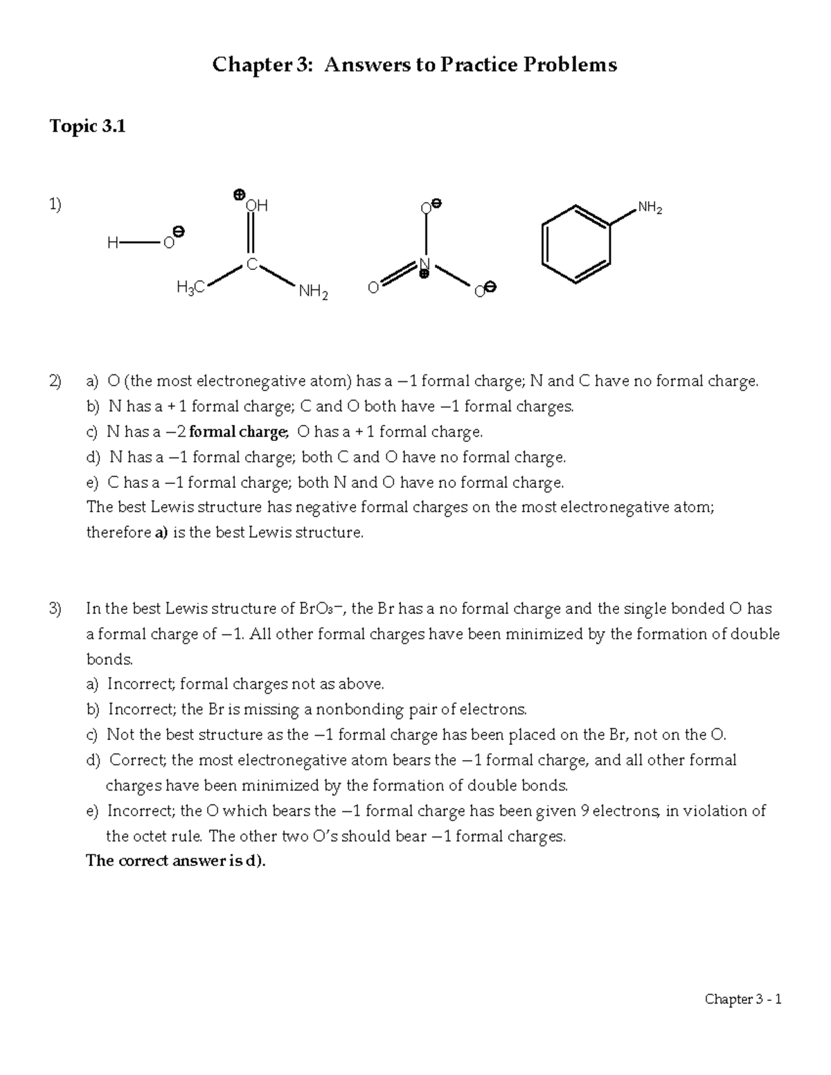 Chapter 3 answers - ch 3 - Chapter 3: Answers to Practice Problems Topic 3. 1) a) O (the most ...