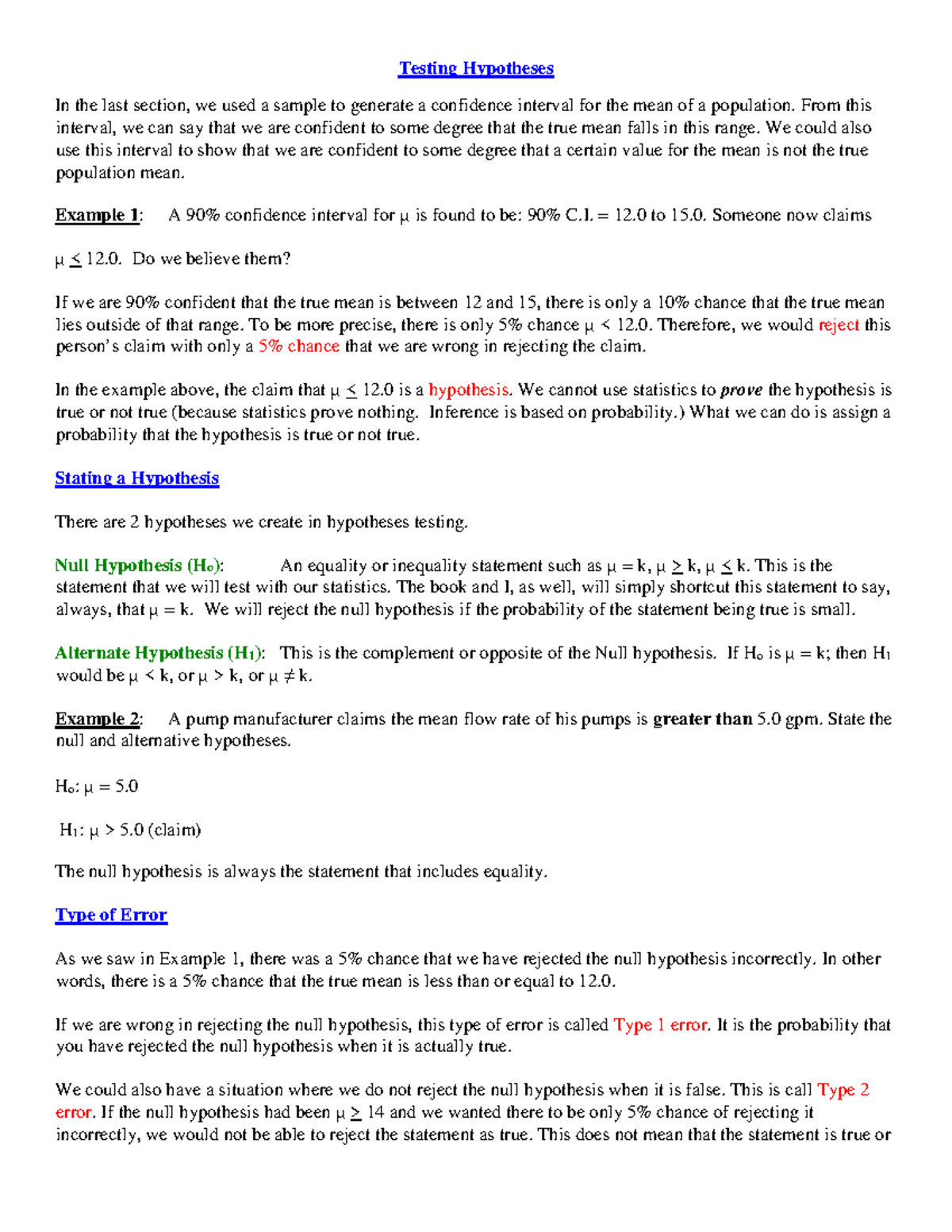 Ch8Part1SU19 - Lecture notes on testing and stating hypotheses, type of ...